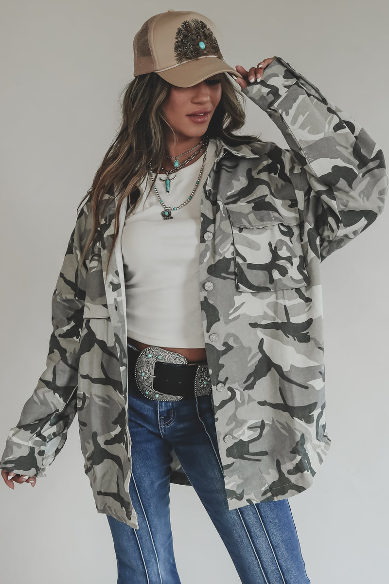 Playin It Camo Shacket Jacket Top – Amazing Lace